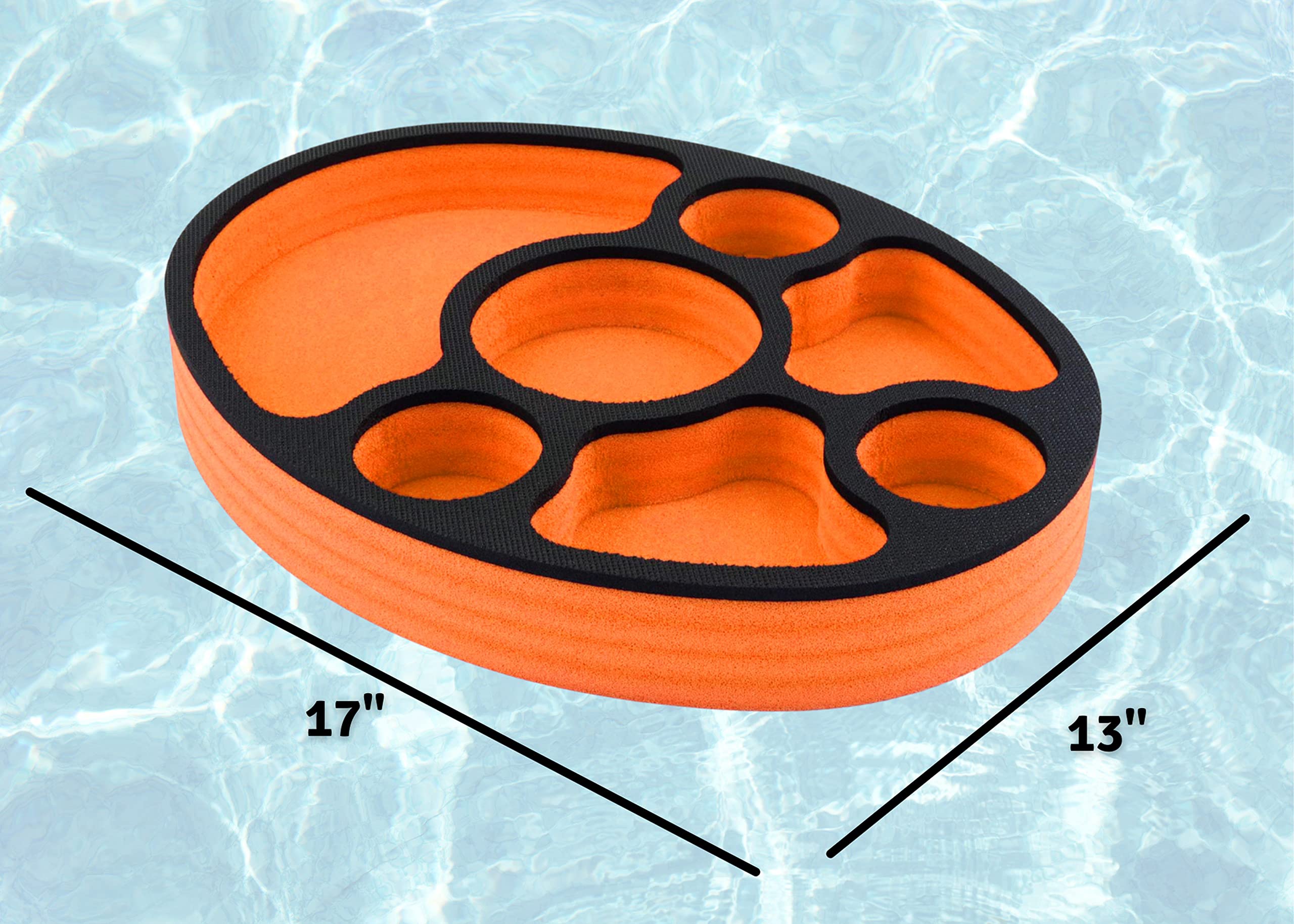 Polar Whale Floating Spa Hot Tub Bar Drink and Food Table Orange and Black Refreshment Tray for Pool or Beach Party Float Lounge Durable Foam 17 Inches Oval 7 Compartment