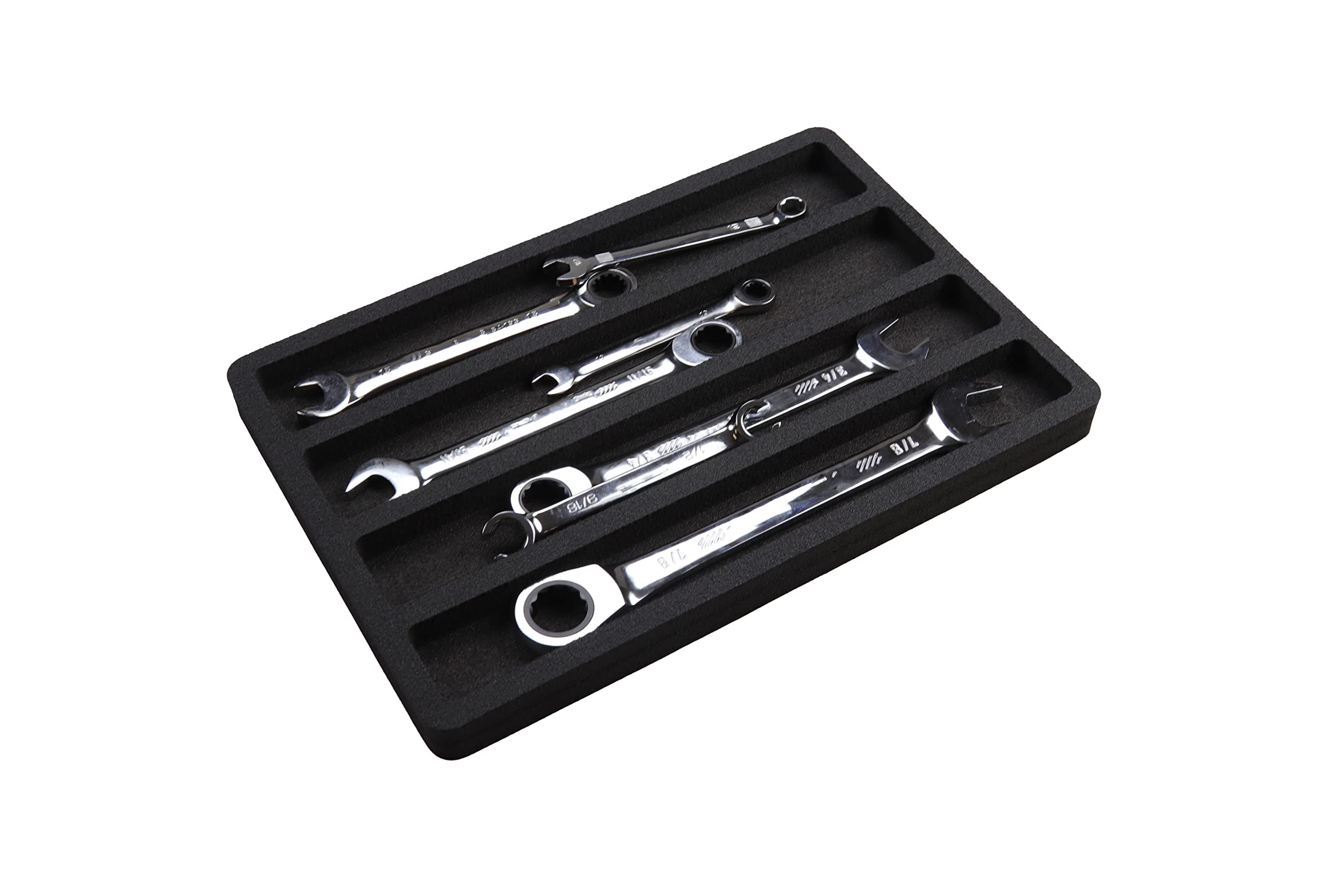 Polar Whale Tool Drawer Organizer 3-Piece Wrench Insert Set 4 Pockets Black Durable Foam Holds Many Tools 15 x 10 Inch Trays Fits Craftsman Husky Kobalt Milwaukee Many Others