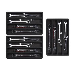 Polar Whale Tool Drawer Organizer 3-Piece Wrench Insert Set 4 Pockets Black Durable Foam Holds Many Tools 15 x 10 Inch Trays Fits Craftsman Husky Kobalt Milwaukee Many Others