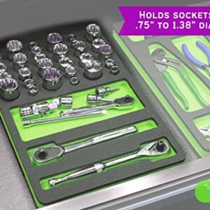 Polar Whale Tool Drawer Organizer Socket Holder Insert Green and Black Durable Foam Strong Tray 15 x 10 Inches Holds 30 Sockets and More Fits Craftsman Husky Kobalt Milwaukee and Many Others