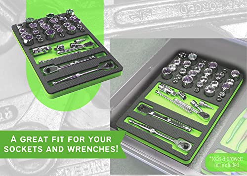 Polar Whale Tool Drawer Organizer Socket Holder Insert Green and Black Durable Foam Strong Tray 15 x 10 Inches Holds 30 Sockets and More Fits Craftsman Husky Kobalt Milwaukee and Many Others