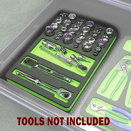 Polar Whale Tool Drawer Organizer Socket Holder Insert Green and Black Durable Foam Strong Tray 15 x 10 Inches Holds 30 Sockets and More Fits Craftsman Husky Kobalt Milwaukee and Many Others