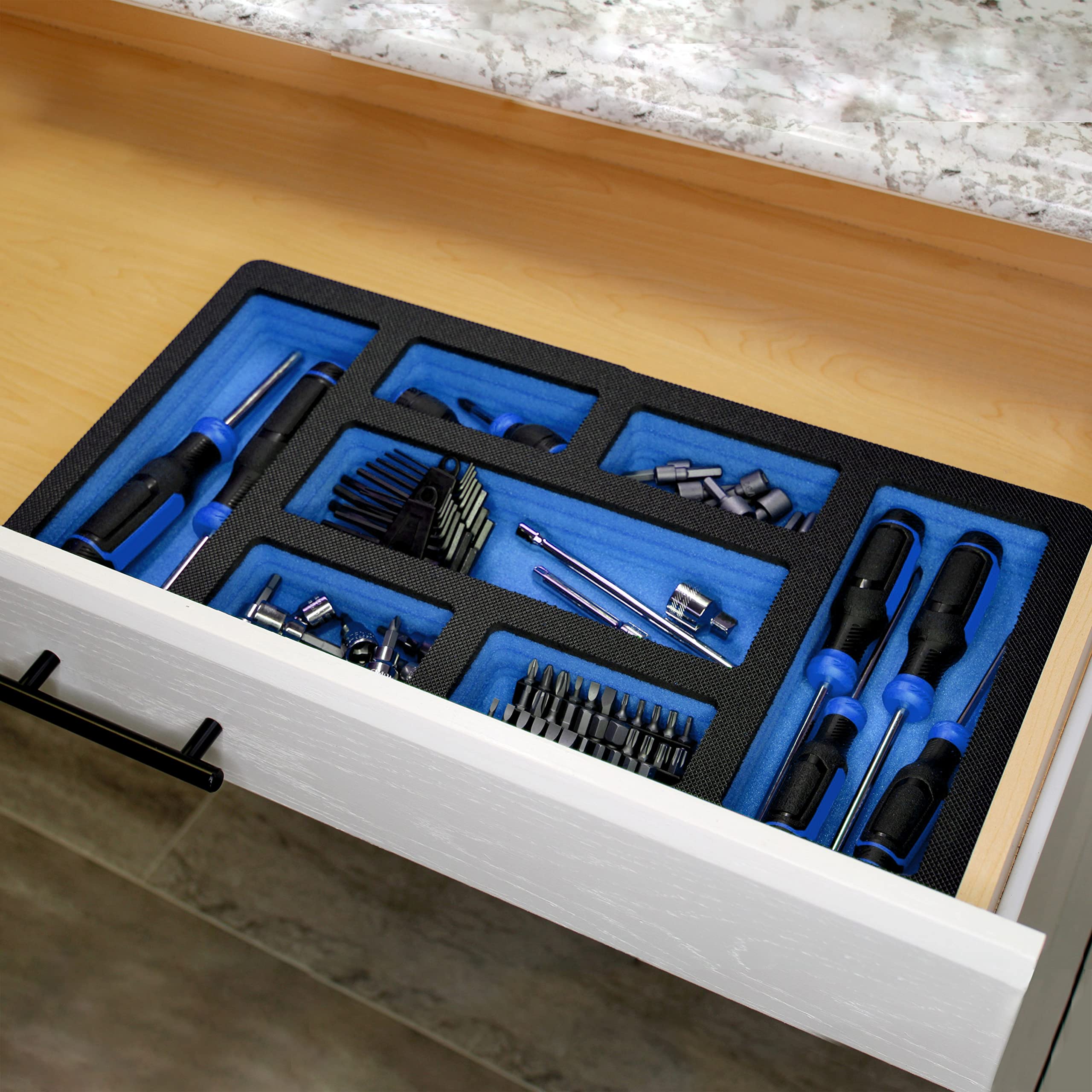 Polar Whale Tool Drawer Organizer Insert Blue and Black Durable Foam Strong Non-Slip Anti-Rattle Bin Holder Tray 20 x 10 Inches 7 Pockets Fits Craftsman Husky Kobalt Milwaukee and Many Others