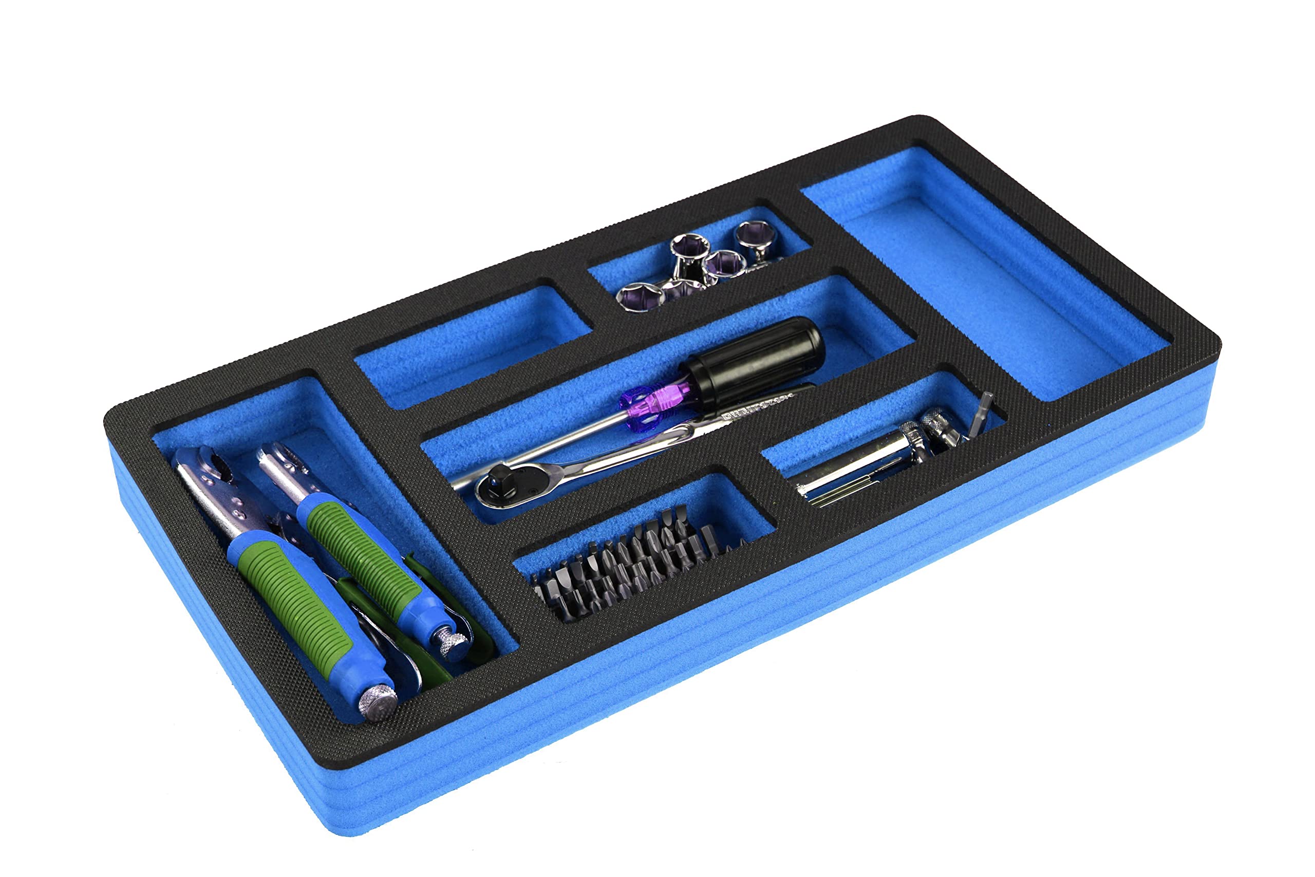 Polar Whale Tool Drawer Organizer Insert Blue and Black Durable Foam Strong Non-Slip Anti-Rattle Bin Holder Tray 20 x 10 Inches 7 Pockets Fits Craftsman Husky Kobalt Milwaukee and Many Others