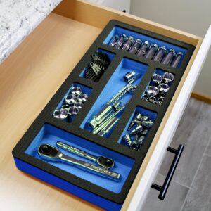 Polar Whale Tool Drawer Organizer Insert Blue and Black Durable Foam Strong Non-Slip Anti-Rattle Bin Holder Tray 20 x 10 Inches 7 Pockets Fits Craftsman Husky Kobalt Milwaukee and Many Others