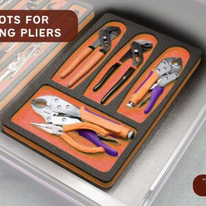 Polar Whale Tool Drawer Organizer Pliers Holder Insert Orange and Black Durable Foam Tray 15 x 10 Inches 4 Pockets Holds 3 Pliers Up To 9 Inches Long Fits Craftsman Husky Kobalt Milwaukee Many Others