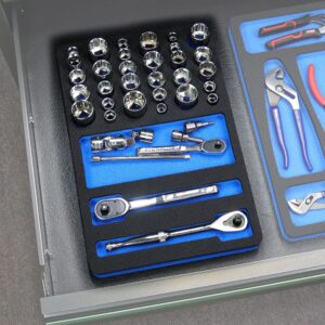 polar whale tool drawer organizer socket holder insert blue and black durable foam strong tray 15 x 10 inches holds 30 sockets and more fits craftsman husky kobalt milwaukee and many others