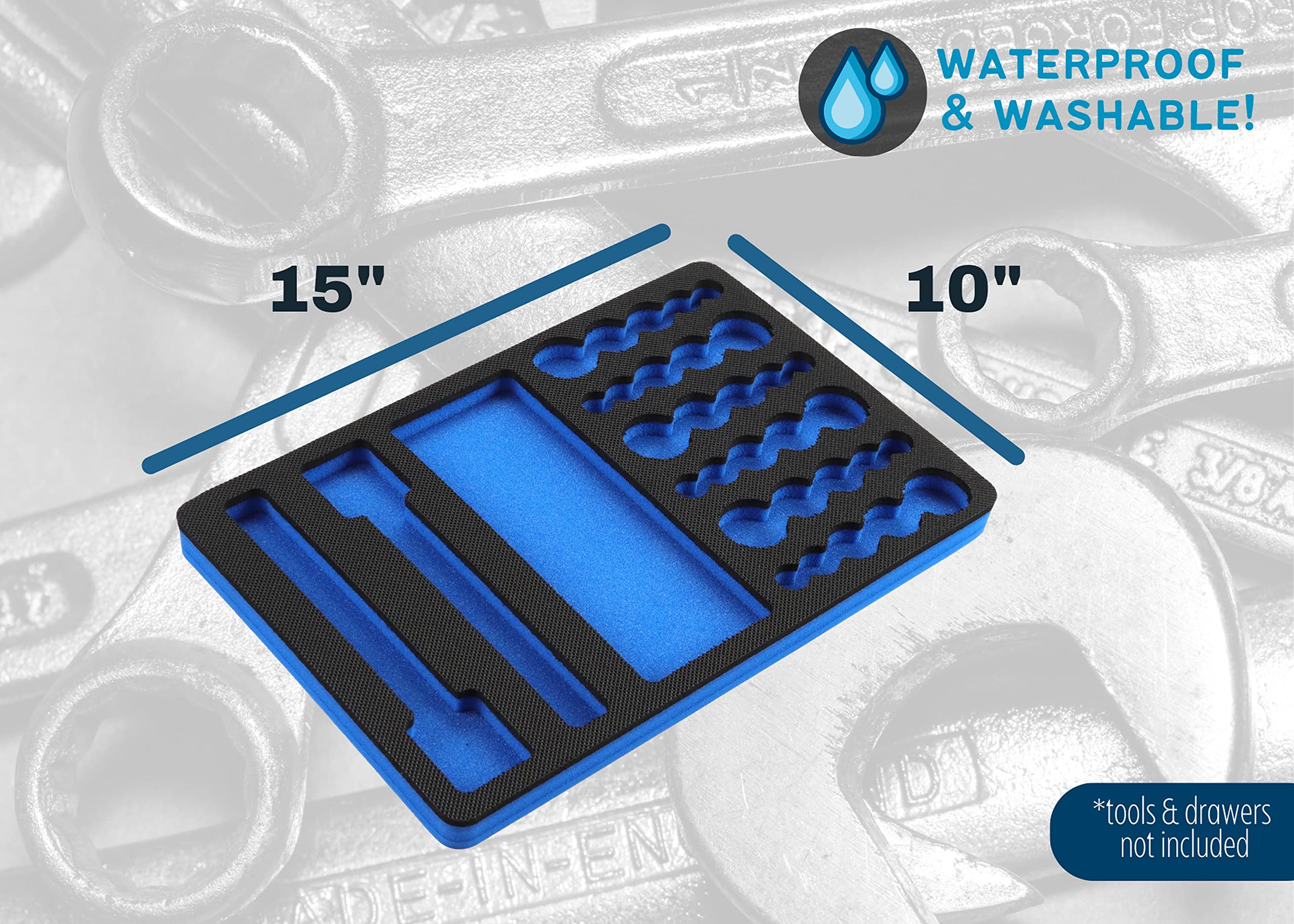 Polar Whale Tool Drawer Organizer Socket Holder Insert Blue and Black Durable Foam Strong Tray 15 x 10 Inches Holds 30 Sockets and More Fits Craftsman Husky Kobalt Milwaukee and Many Others