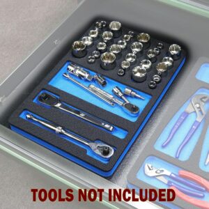 Polar Whale Tool Drawer Organizer Socket Holder Insert Blue and Black Durable Foam Strong Tray 15 x 10 Inches Holds 30 Sockets and More Fits Craftsman Husky Kobalt Milwaukee and Many Others