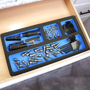 polar whale tool drawer organizer insert blue and black durable foam strong non-slip anti-rattle bin holder tray 20 x 10 inches 4 pockets fits craftsman husky kobalt milwaukee and many others