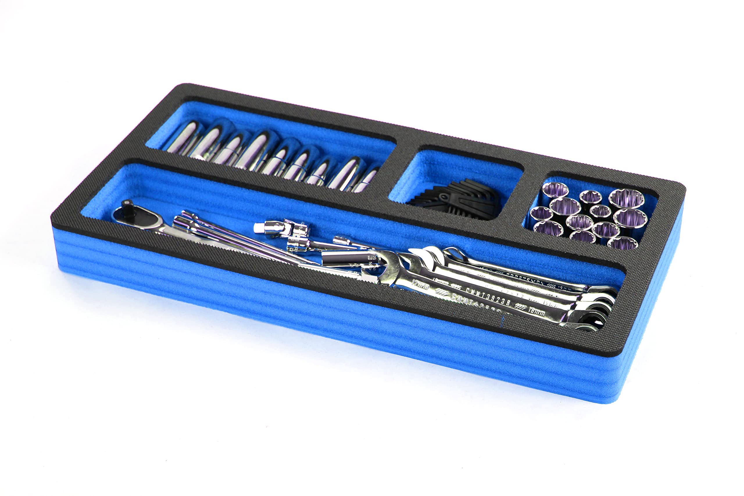 Polar Whale Tool Drawer Organizer Insert Blue and Black Durable Foam Strong Non-Slip Anti-Rattle Bin Holder Tray 20 x 10 Inches 4 Pockets Fits Craftsman Husky Kobalt Milwaukee and Many Others