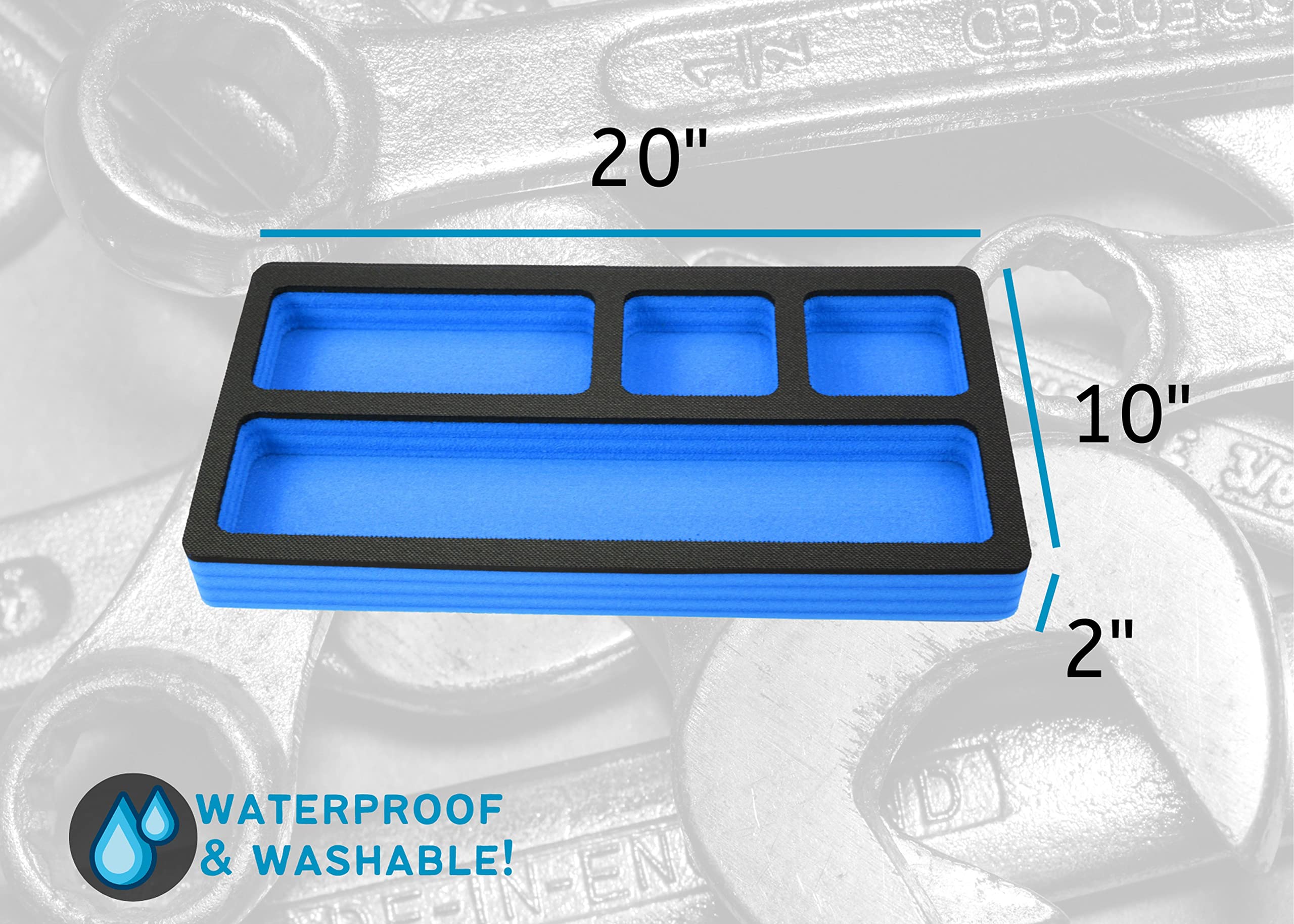 Polar Whale Tool Drawer Organizer Insert Blue and Black Durable Foam Strong Non-Slip Anti-Rattle Bin Holder Tray 20 x 10 Inches 4 Pockets Fits Craftsman Husky Kobalt Milwaukee and Many Others