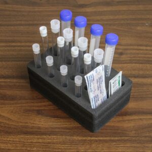 polar whale personal travel test tube holder rack black foam lab storage supplies organizer compact mini stand transport holds 16 tubes fits up to 11mm 13mm 15mm 17mm diameter