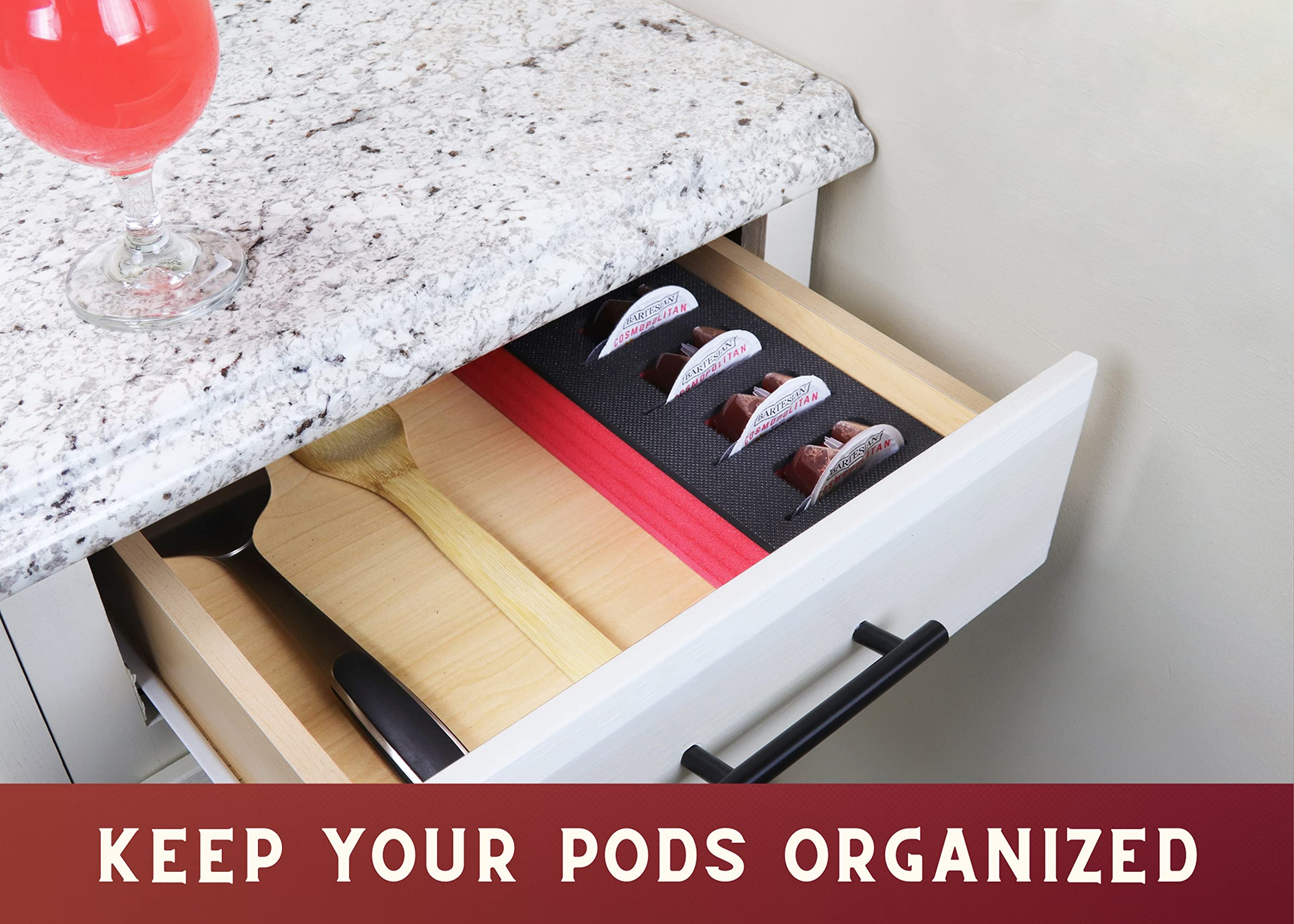 Polar Whale Cocktail Capsule Drawer Organizer Tray Red and Black Foam Insert Compatible with Bartesian for Kitchen Home Bar Party Waterproof Washable 6 Compartment 4.5 x 11.75 Inches