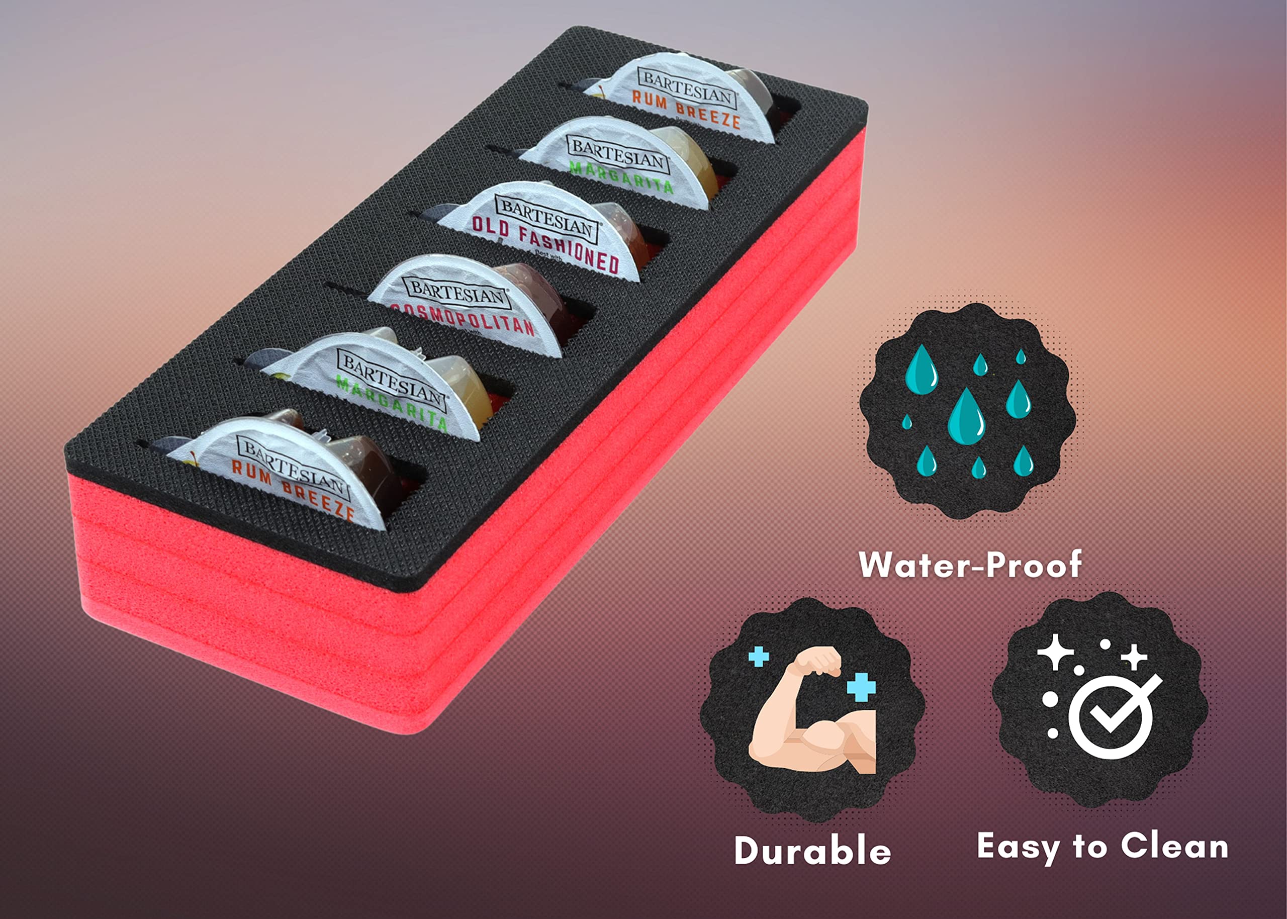 Polar Whale Cocktail Capsule Drawer Organizer Tray Red and Black Foam Insert Compatible with Bartesian for Kitchen Home Bar Party Waterproof Washable 6 Compartment 4.5 x 11.75 Inches