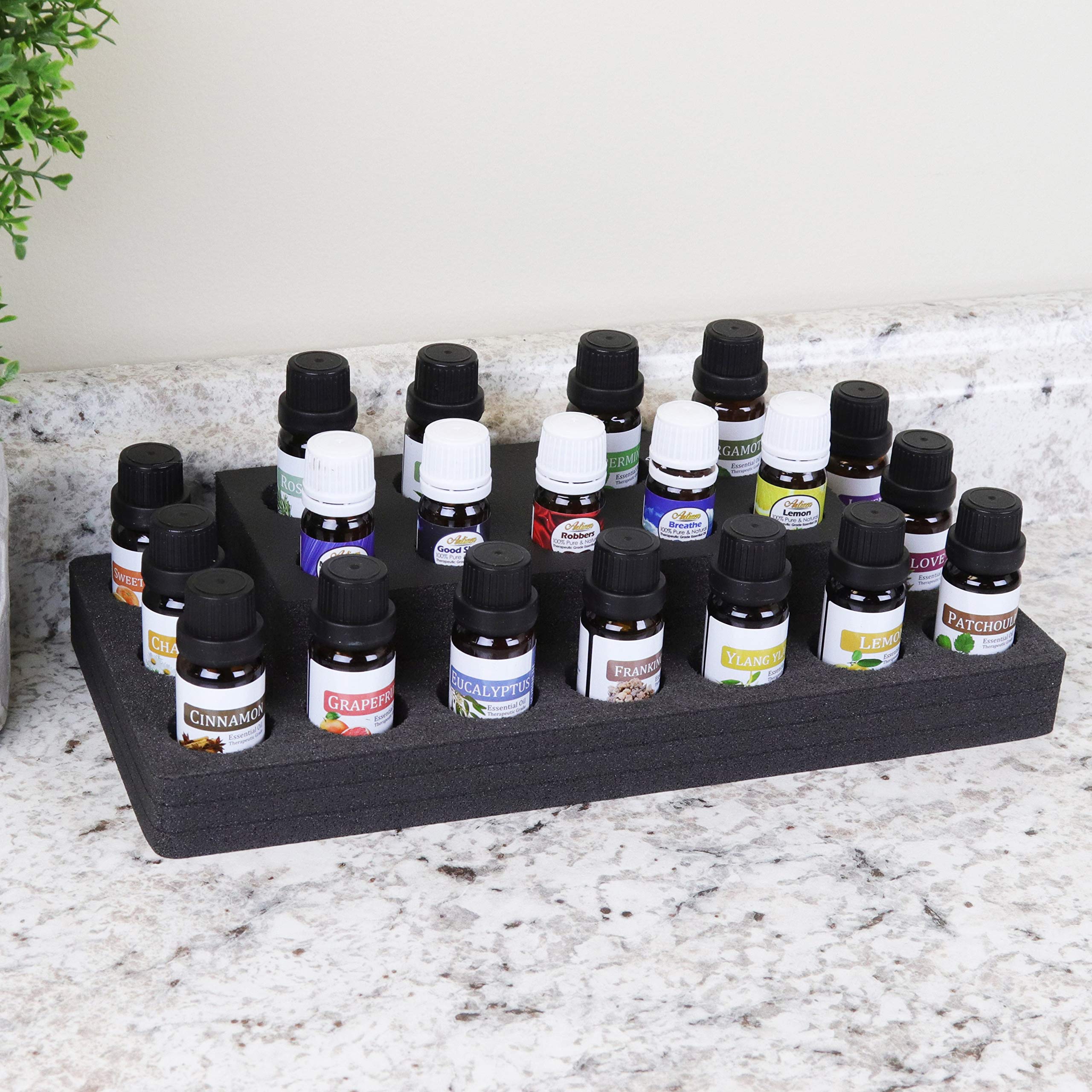 Polar Whale Essential Oil Storage Organizer 2 Tier Display Rack for Home Bathroom Bedroom Office Elegant Modern Durable Black Foam Washable Waterproof Holds 15 (5ml to 15ml) and 5 (5ml) Bottles