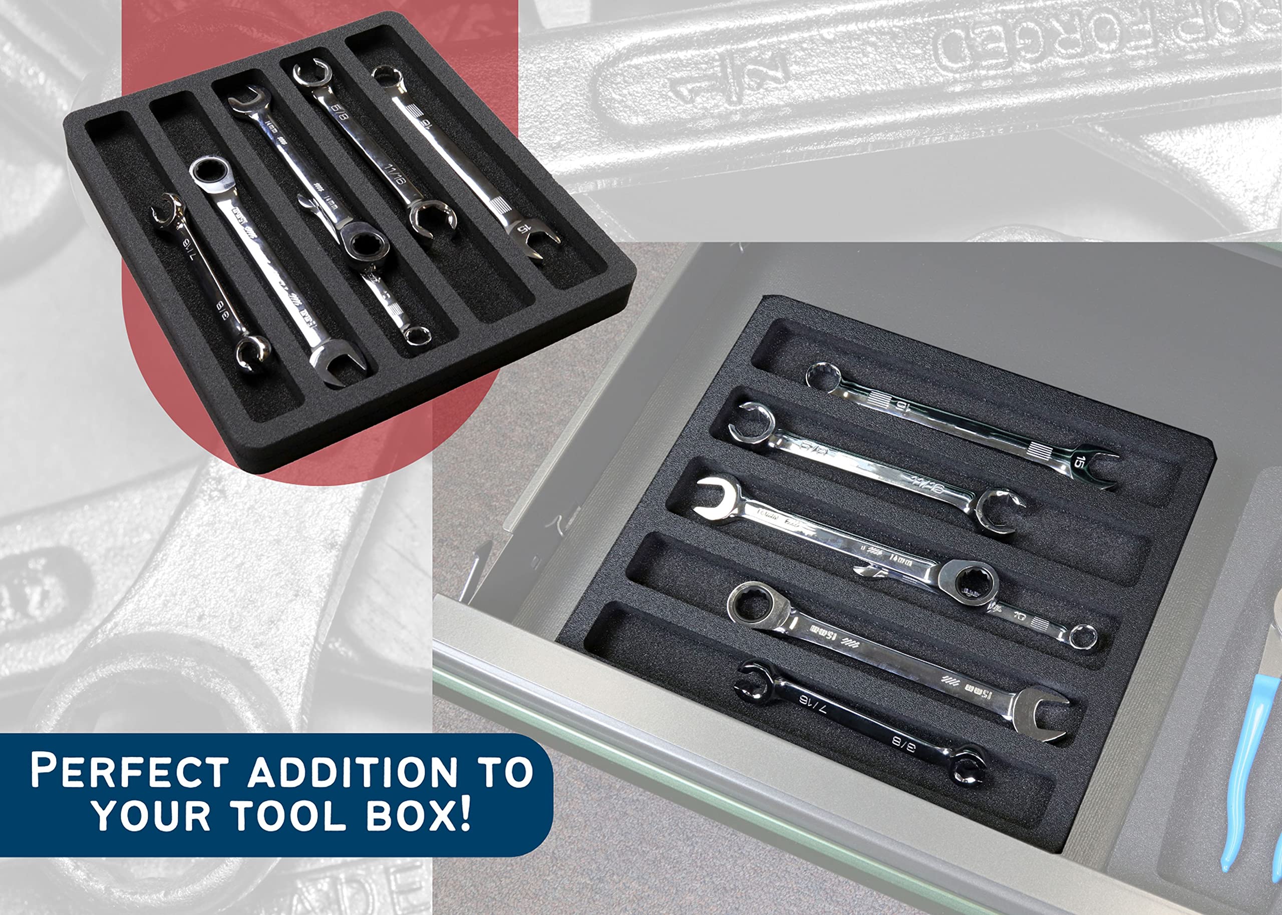 Polar Whale Tool Drawer Organizer Wrench Holder Insert Black Durable Foam Tray 5 Pockets Holds Wrenches Up to 10 Inches Long Fits Craftsman Husky Kobalt Milwaukee Many Others