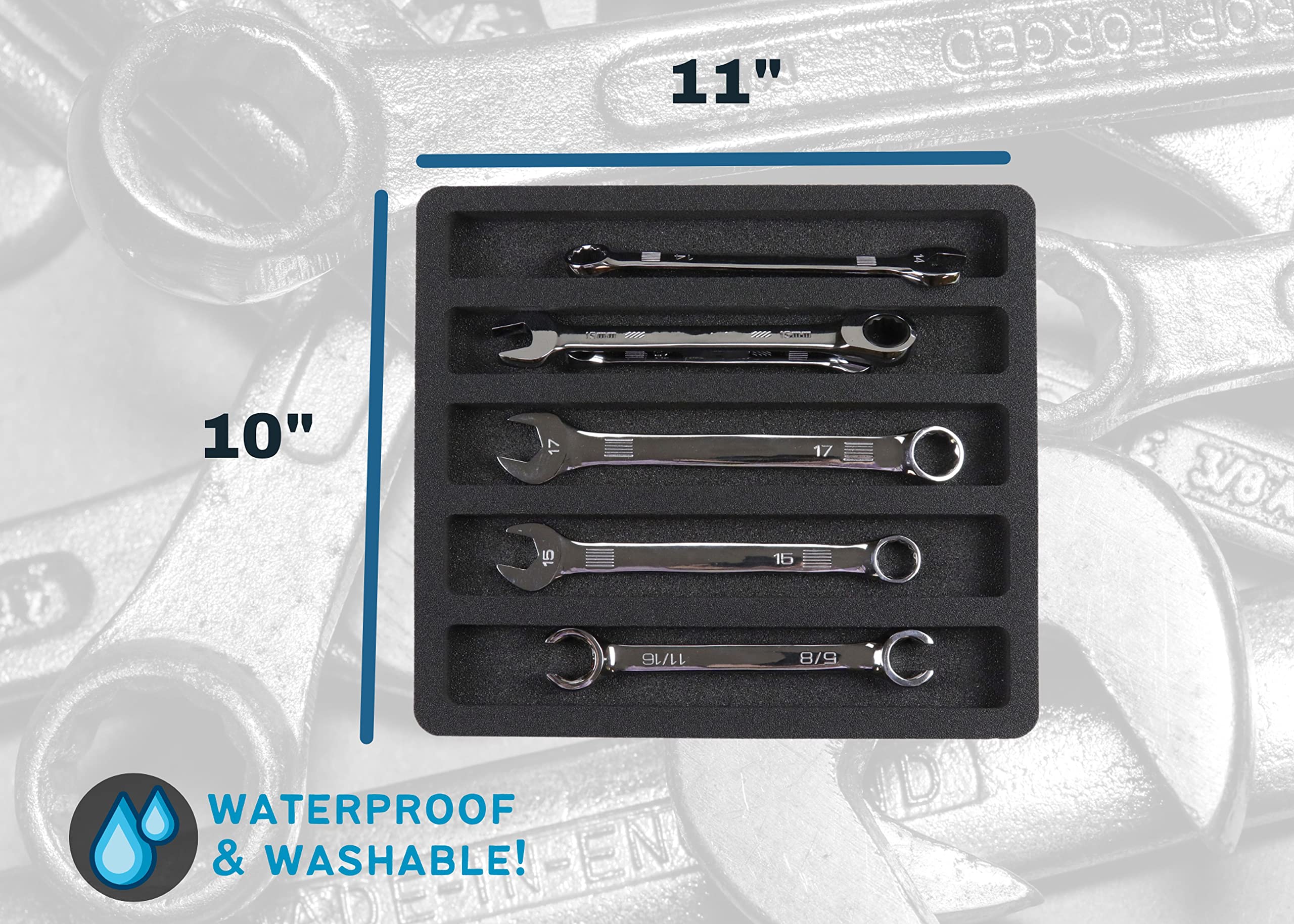 Polar Whale Tool Drawer Organizer Wrench Holder Insert Black Durable Foam Tray 5 Pockets Holds Wrenches Up to 10 Inches Long Fits Craftsman Husky Kobalt Milwaukee Many Others