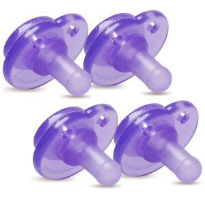 nookums pacifier 4 pack - orthodontic single piece design - 100% medical grade silicone - bpa free, latex free, phthalate free - paci-plushies pacifier replacement (purple)