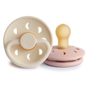 frigg moon natural rubber baby pacifier | made in denmark | bpa-free (blush/cream, 0-6 months) 2-pack