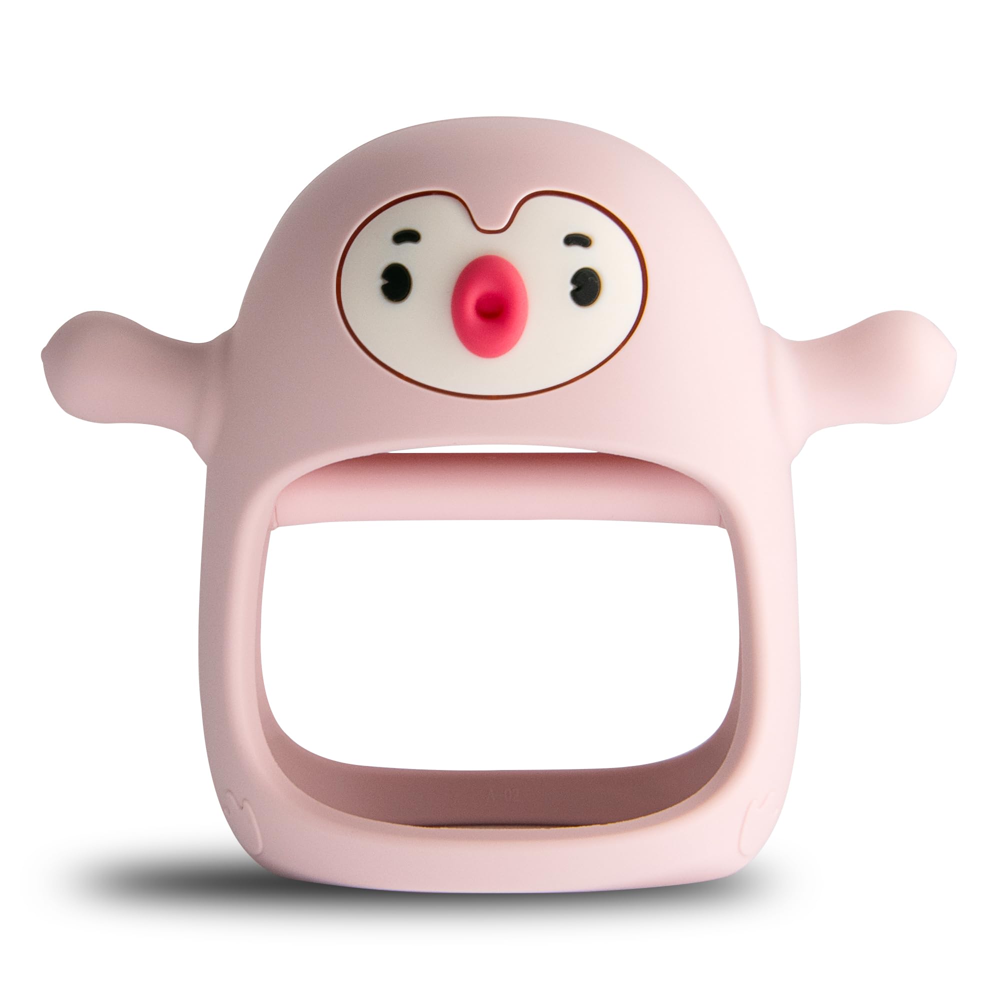 Smily Mia Penguin Buddy Never Drop Silicone Baby Teething Toy for 0-6month Infants, Baby Chew Toys for Sucking Needs, Hand Pacifier for Breast Feeding Babies, Car Seat Toy for New Born,Old Roze