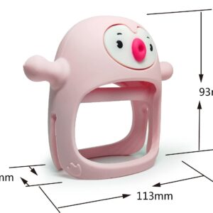 Smily Mia Penguin Buddy Never Drop Silicone Baby Teething Toy for 0-6month Infants, Baby Chew Toys for Sucking Needs, Hand Pacifier for Breast Feeding Babies, Car Seat Toy for New Born,Old Roze