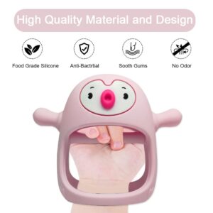 Smily Mia Penguin Buddy Never Drop Silicone Baby Teething Toy for 0-6month Infants, Baby Chew Toys for Sucking Needs, Hand Pacifier for Breast Feeding Babies, Car Seat Toy for New Born,Old Roze