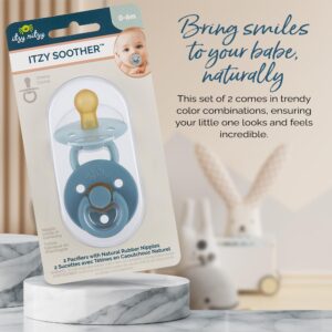 Itzy Ritzy Natural Rubber Pacifiers, Set of 2 – Natural Rubber Newborn Pacifiers with Cherry-Shaped Nipple & Large Air Holes for Added Safety; Set of 2 in Harbor & Coast, Ages 0 – 6 Months