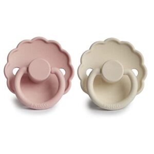 FRIGG Daisy SilkySoft Silicone Baby Pacifier | Made in Denmark | BPA-Free (Blush/Cream, 0-6 Months)