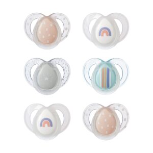 tommee tippee nighttime pacifiers, 6-18 months, 6 pack of glow in the dark pacifiers with symmetrical silicone baglet