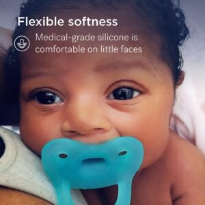 Smilo Newborn Baby Pacifier - 3 Pack of Orthodontic Pacifiers for Babies from 0-2 Months - Expands to Support The Palate During Soothing - BPA-Free - Aqua