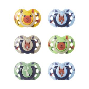 tommee tippee fun pacifier, 6-18 months, 6 pack with a symmetrical, bpa free silicone nipple