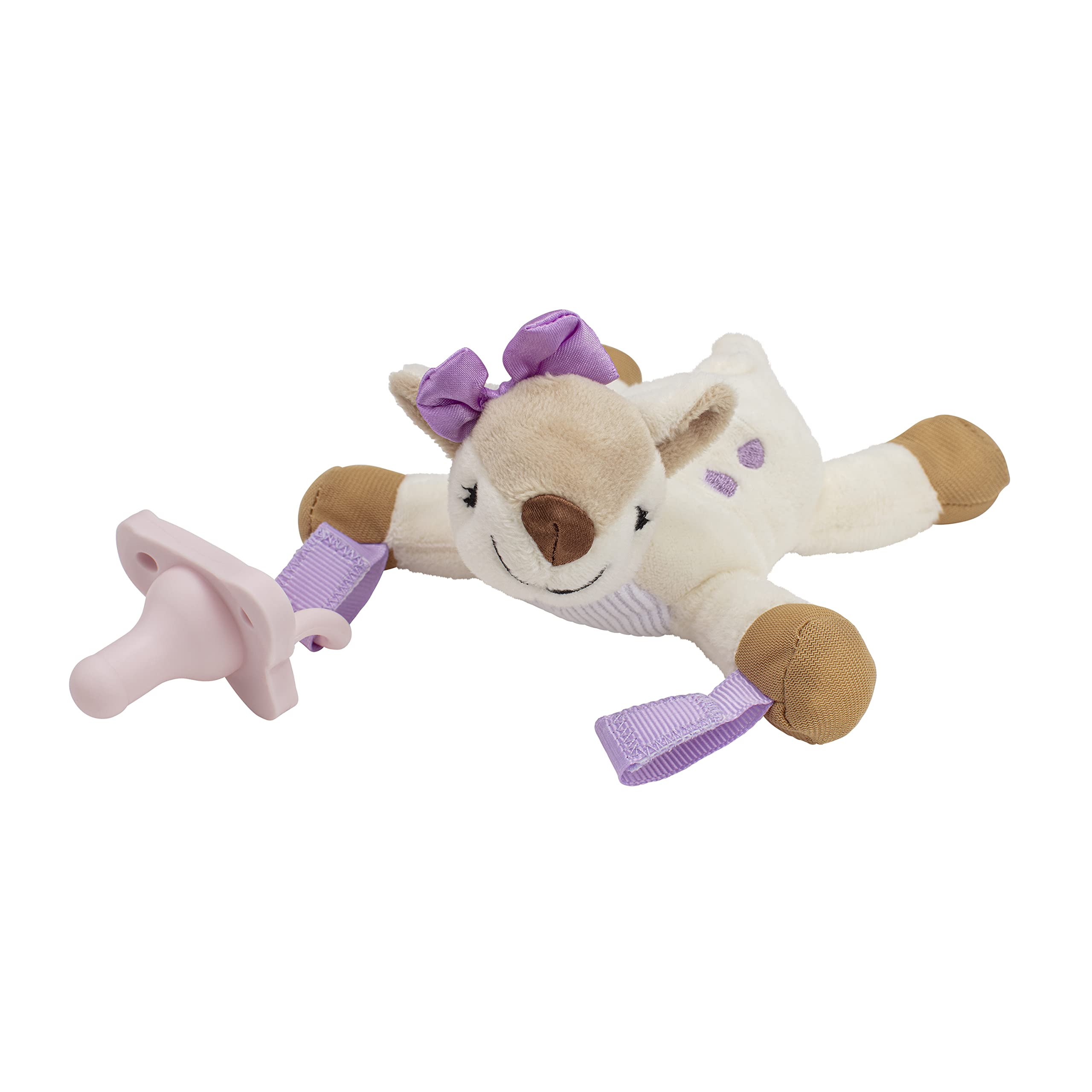 Dr. Brown's Baby Lovey Pacifier and Teether Holder, Deer with Pink HappyPaci, 100% Silicone, 0-6m