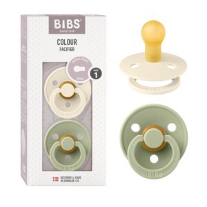 bibs pacifiers | natural rubber baby pacifier | set of 2 bpa-free soothers | made in denmark | sage/ivory | size 0-6 months