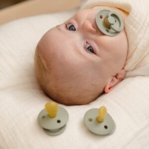 BIBS Pacifiers | Natural Rubber Baby Pacifier | Set of 2 BPA-Free Soothers | Made in Denmark | Sage/Ivory | Size 0-6 Months