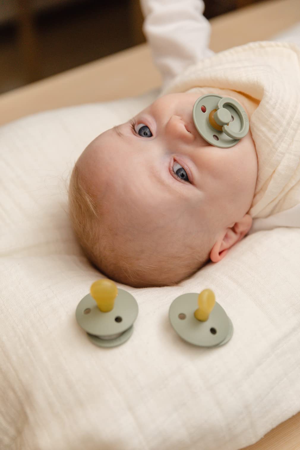 BIBS Pacifiers | Natural Rubber Baby Pacifier | Set of 2 BPA-Free Soothers | Made in Denmark | Sage/Ivory | Size 0-6 Months