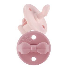 itzy ritzy silicone orthodontic pacifiers - sweetie soother pacifiers with collapsible handle & two air holes for added safety, baby pacifiers for ages 0-6 months (ballet slipper & primrose)