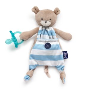 chicco pocket buddy lovey and pacifier holder | plush, soothing animal-themed toy | fits most pacifiers | machine-washable | blue bear| 0+ months