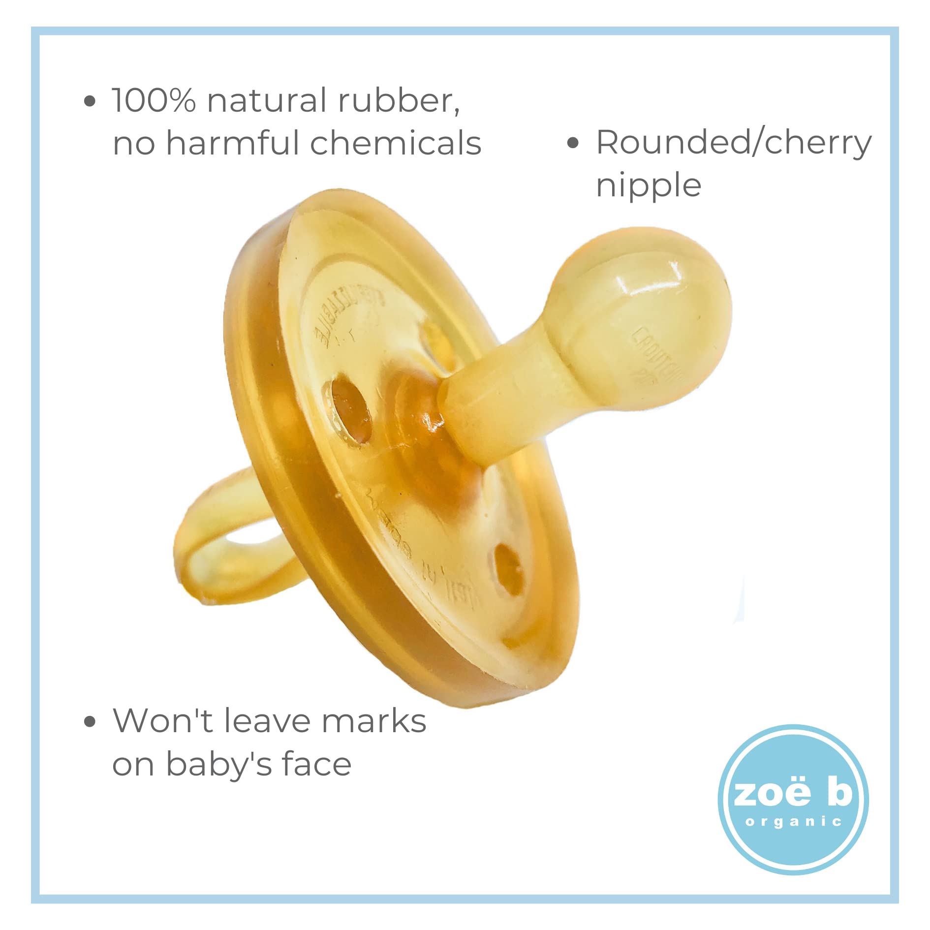 Simply Rubber Baby Pacifiers - Rounded - (6-12 mos) - Natural Rubber Pacifier - Breastfed Babies - Handcrafted in Italy 1 Pack