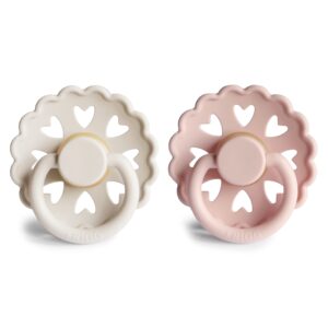 FRIGG Andersen Fairytale Natural Rubber Baby Pacifier | Made in Denmark | BPA-Free (Cream/Blush, 0-6 Months)