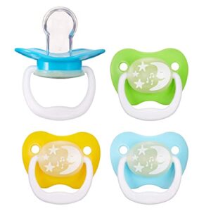 amazon brand - mama bear glow-in-the-dark baby pacifier, stage 2 (6-12m), bpa free, assorted colors, 4 count (pack of 1)