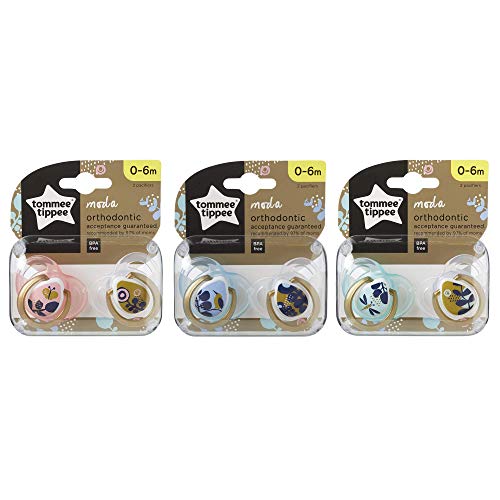 Tommee Tippee Moda Pacifiers, Symmetrical Design, BPA-Free Silicone Binkies, 0-6m, 2-Count