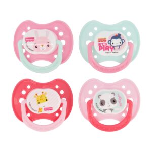 fisher price 4-pack orthodontic pacifiers, lets play, pink, bpa free, 0+ months fd51245