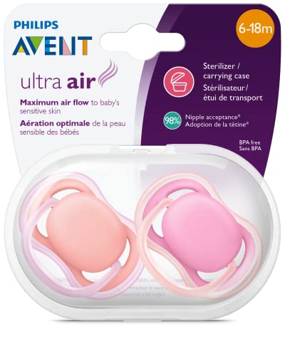 Philips AVENT Ultra Air Pacifier, 6-18 Months, Pink/Peach, 4 Pack, SCF245/42