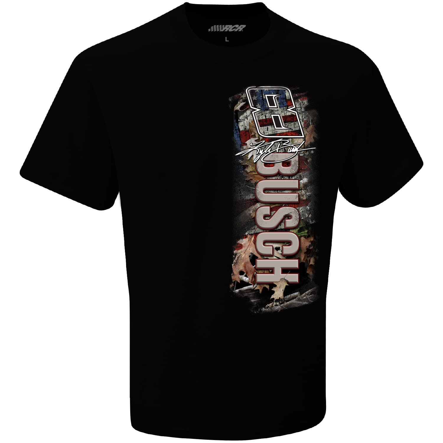 Checkered Flag Sports Kyle Busch 8 Camo Patriotic T-Shirt - Short Sleeve Automotive Racing Apparel Medium