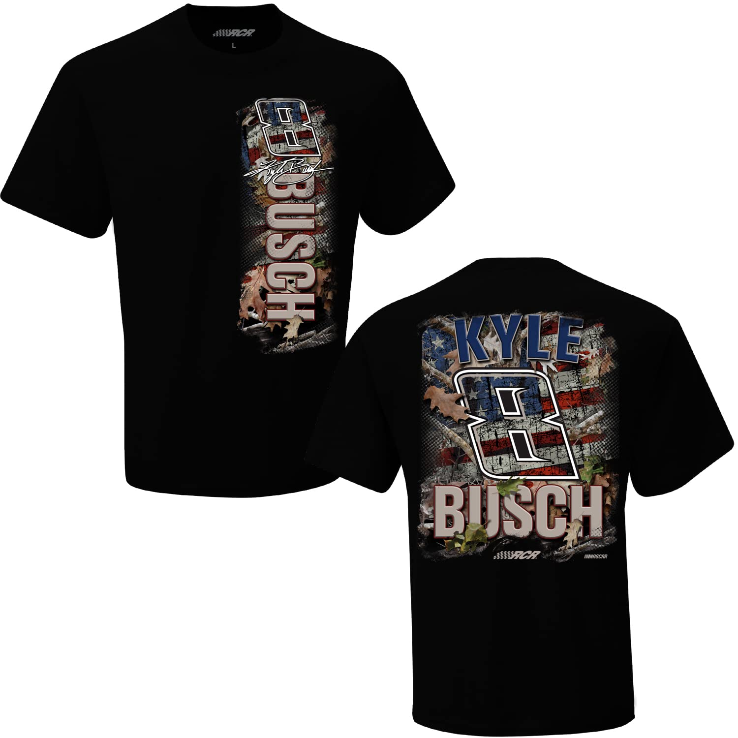 Checkered Flag Sports Kyle Busch 8 Camo Patriotic T-Shirt - Short Sleeve Automotive Racing Apparel Medium