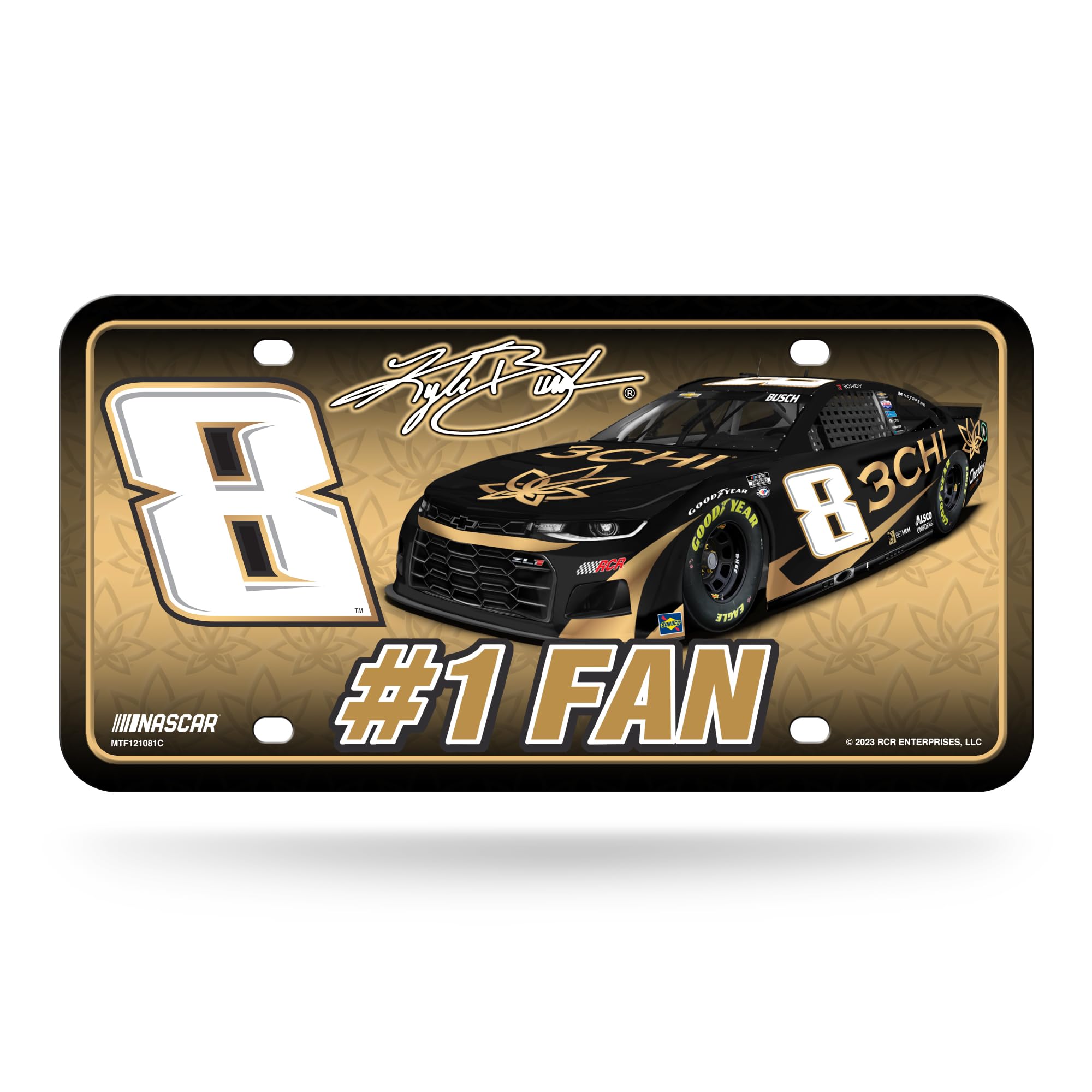 Rico Industries NASCAR Racing Kyle Busch #8 3CHI #1 Fan 6" x 12" Metal Auto Tag - Great for Truck/Car/SUV