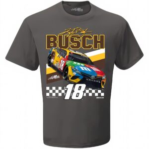 checkered flag sports kyle busch #18 front runner men's t-shirt (as1, alpha, l, regular, regular) brown