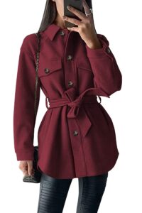 prettygarden women's fall fashion winter trench coats lapel button down peacoat belted outerwear casual jackets (wine red,x-large)