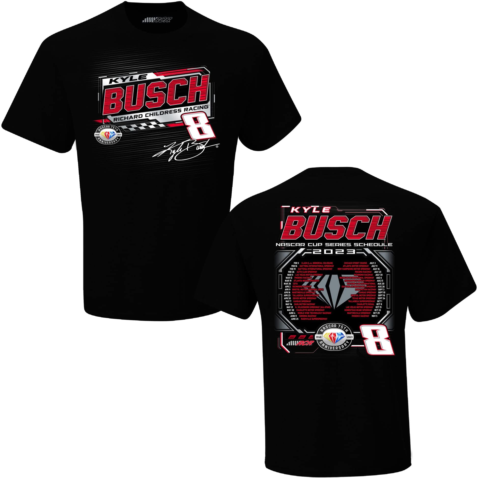 NASCAR Kyle Busch 2023 Schedule T-Shirt - Automotive Racing Apparel Cup Series T-Shirt Medium